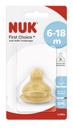 НУК First Choice Plus Антиколиковая соска орт.формы из латекса, со сред ...