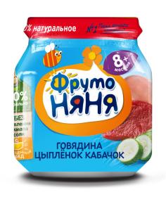 Пюре ФрутоНяня говядина, цыпленок, кабачок 100гр: 9 ₽, артикул ...