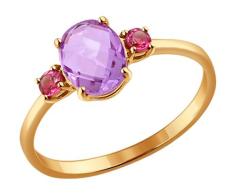 Золотое кольцо с аметистом и родолитом: цвет красный, 16499 ₽, артикул ...
